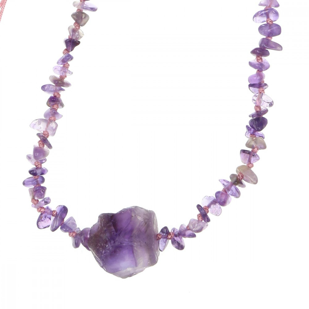 Collier en pierres naturelles Améthyste centre Améthyste brut sur fil ...
